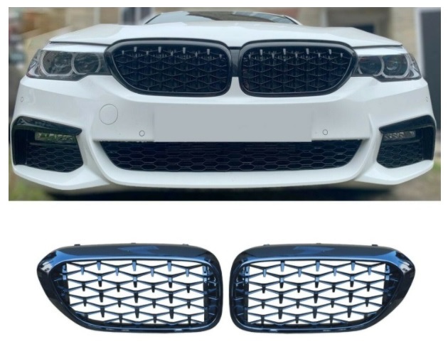 Front Grills for BMW G30 G31 G38 2017-2020 Diamond Style Gloss Black